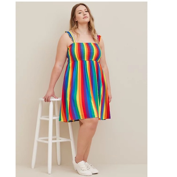 torrid | Dresses | Nwt Torrid Smocked Mini Dress Challis Rainbow Pride ...